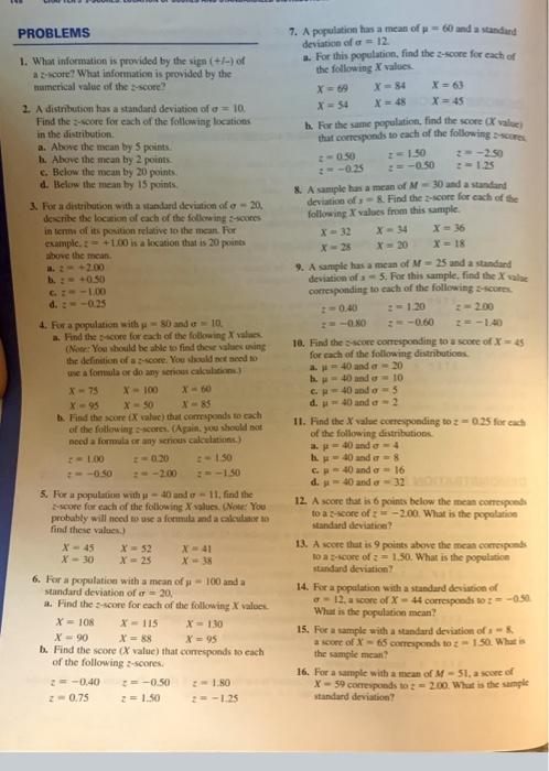 Solved PROBLEMS 7. A porulation has a mean of μ=60 and a | Chegg.com