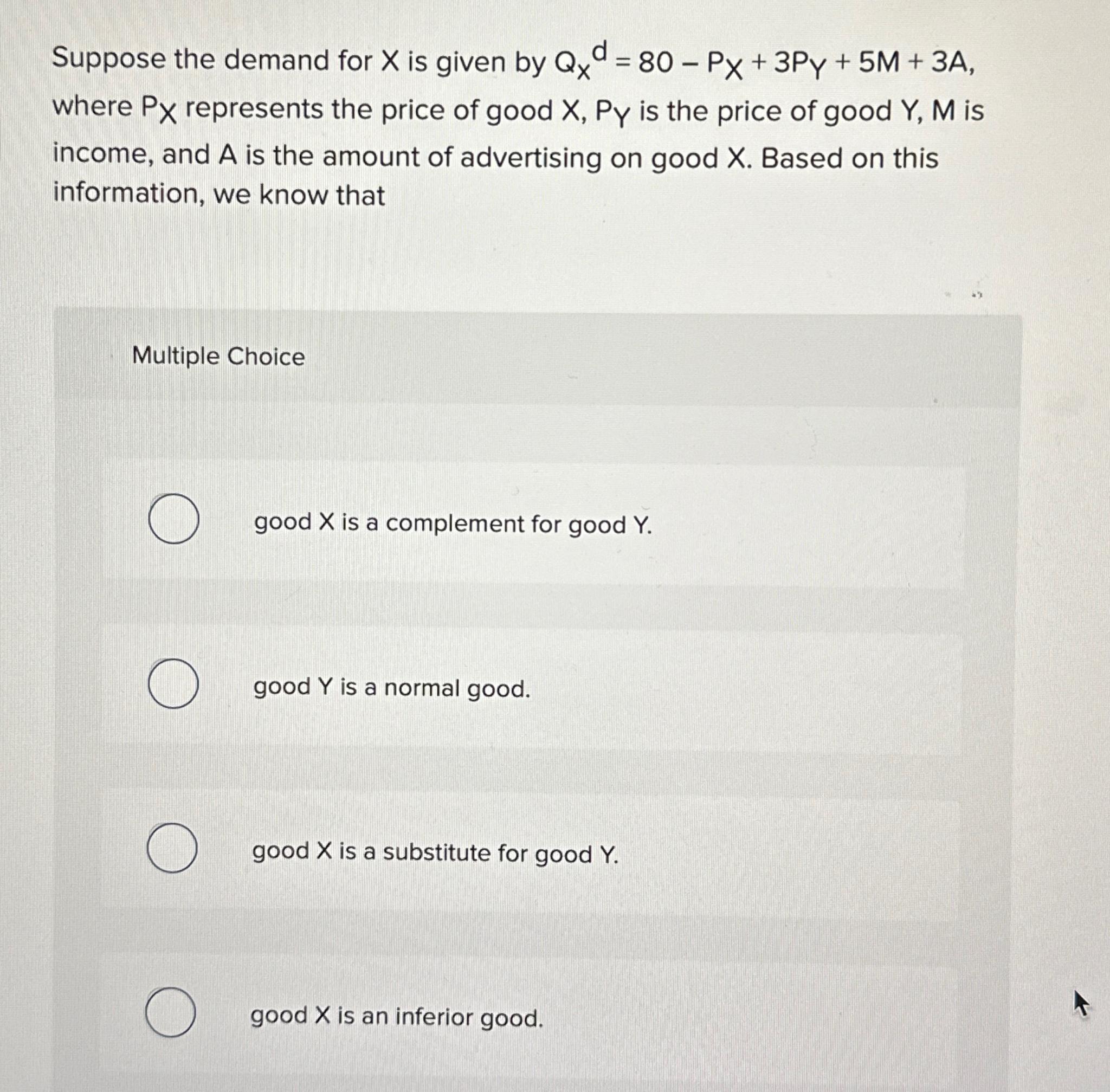 Solved Suppose the demand for x ﻿is given by | Chegg.com
