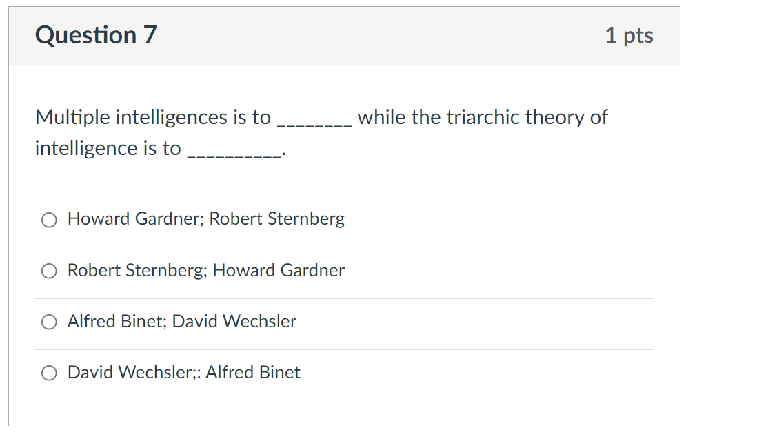 Solved Question 7Multiple intelligences is towhile the | Chegg.com
