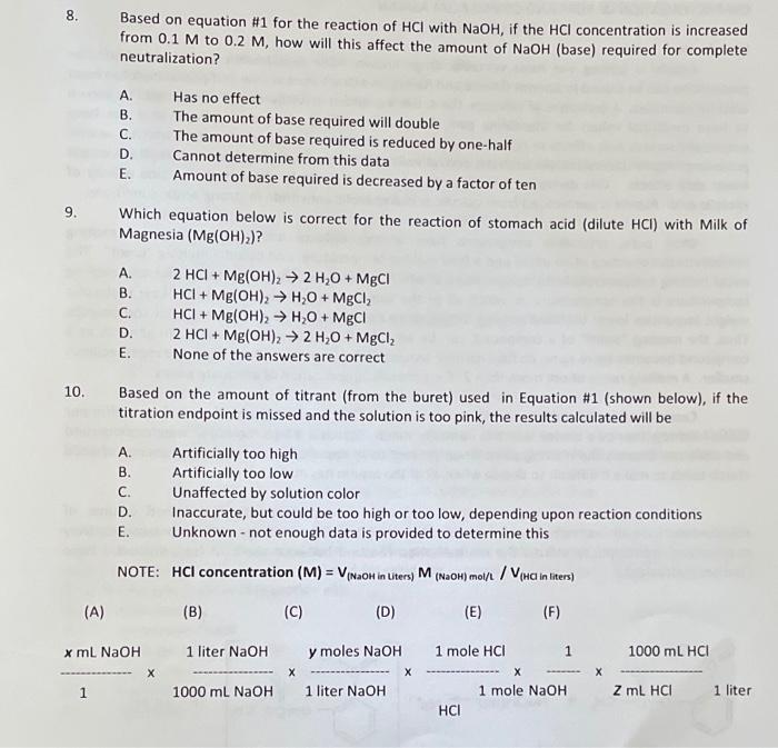 Solved Data Table I: Titration of HCl solution 1. Initial | Chegg.com