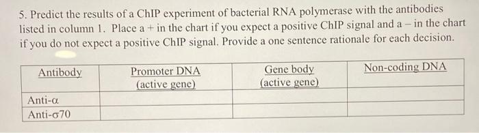 Solved 5. Predict the results of a ChIP experiment of | Chegg.com