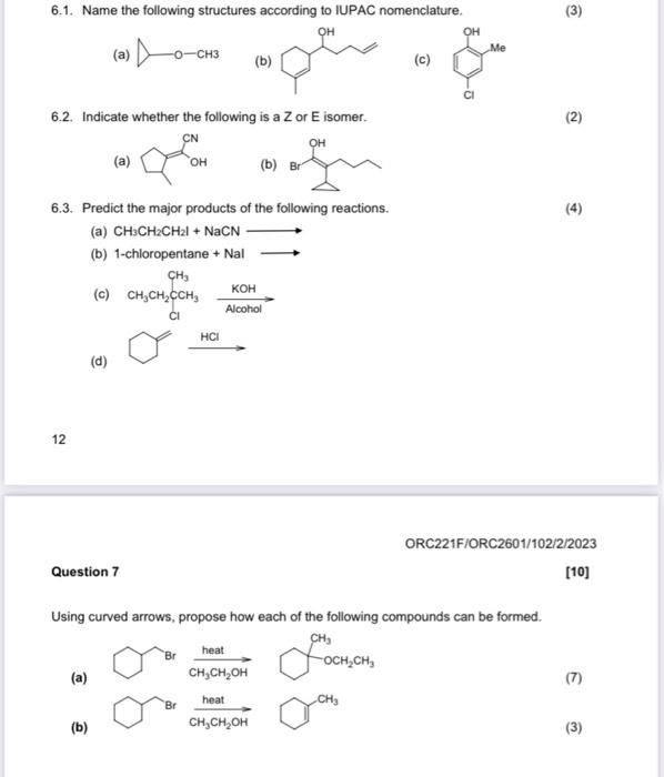 Solved 6.1. Name the following structures according to IUPAC | Chegg.com