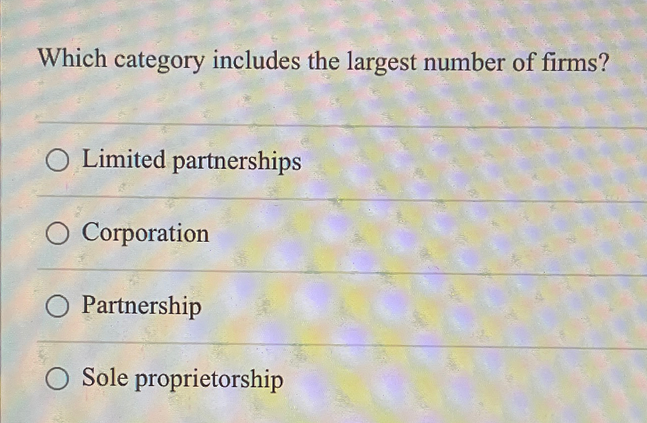 Solved Which category includes the largest number of | Chegg.com