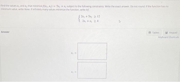 Solved Find thevalues x1 and x2 that minimize | Chegg.com