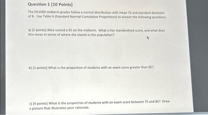 Solved Question 1 [10 Points] The DS1000 midterm grades | Chegg.com