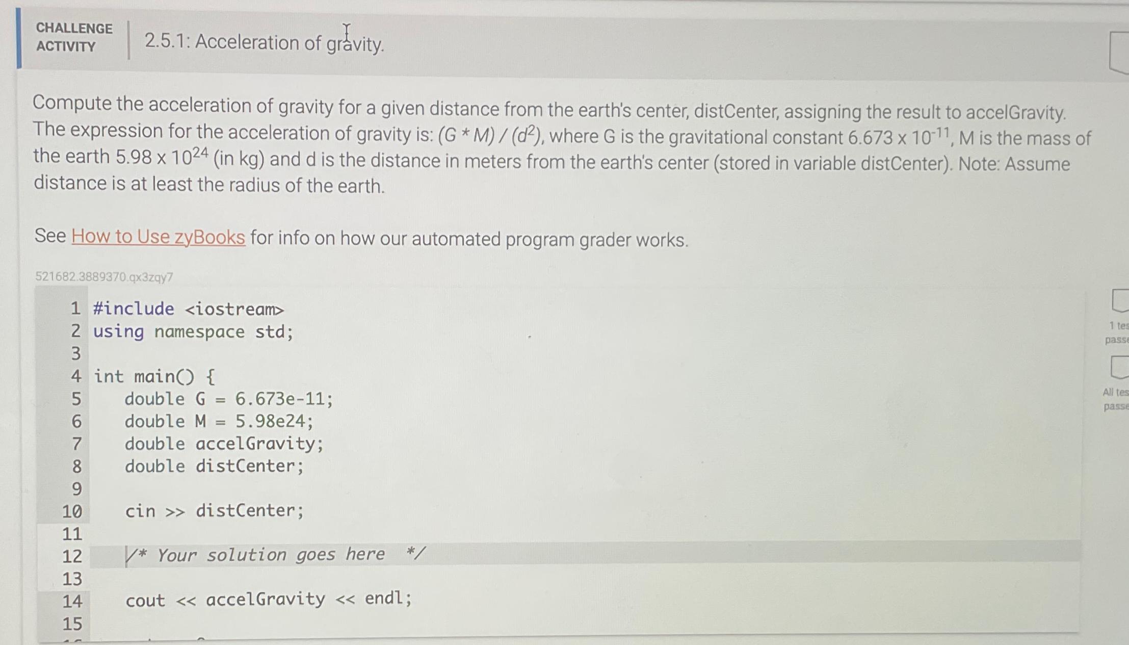 Solved CHALLENGEACTIVITY2.5.1: Acceleration of | Chegg.com