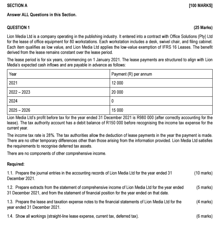 Solved SECTION A[100 ﻿MARKS]Answer ALL Questions in this | Chegg.com
