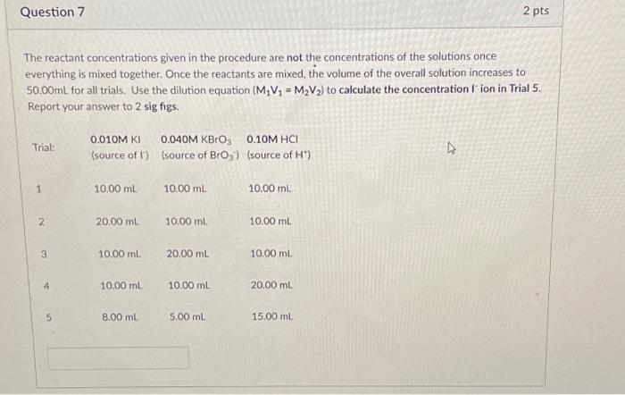Solved The reactant concentrations given in the procedure | Chegg.com