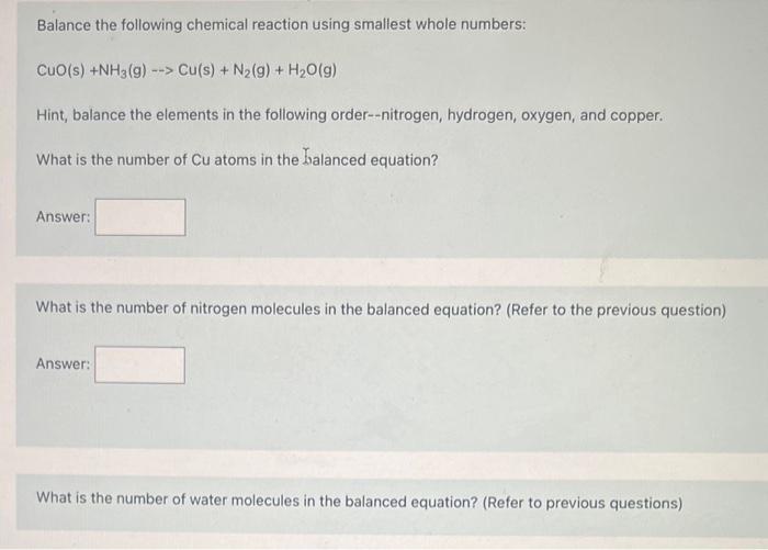 Solved Balance the following chemical reaction using | Chegg.com