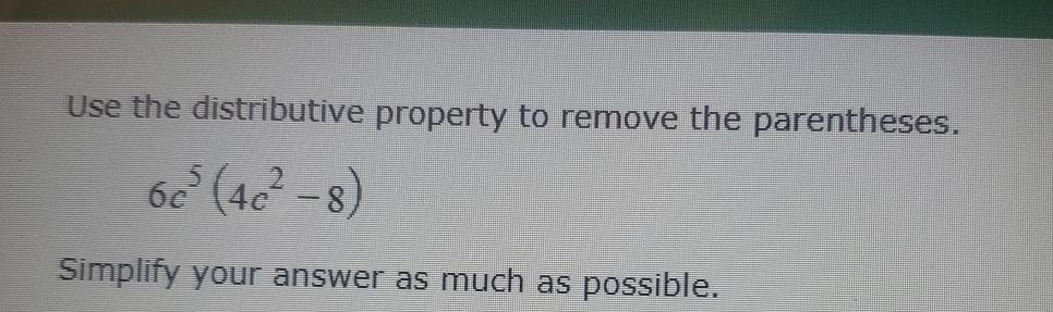 Solved Use the distributive property to remove the | Chegg.com