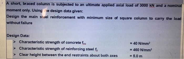 Solved A short, braced column is subjected to an ultimate | Chegg.com