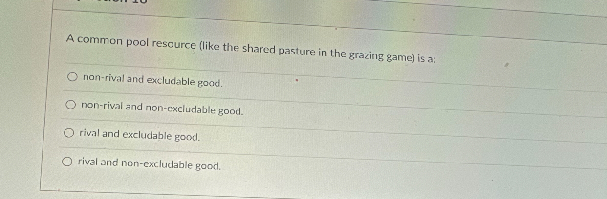 Solved A common pool resource (like the shared pasture in | Chegg.com