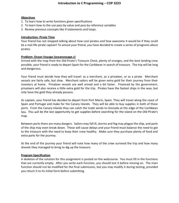 Solved Introduction to C Programming - COP 3223 Obiectives | Chegg.com