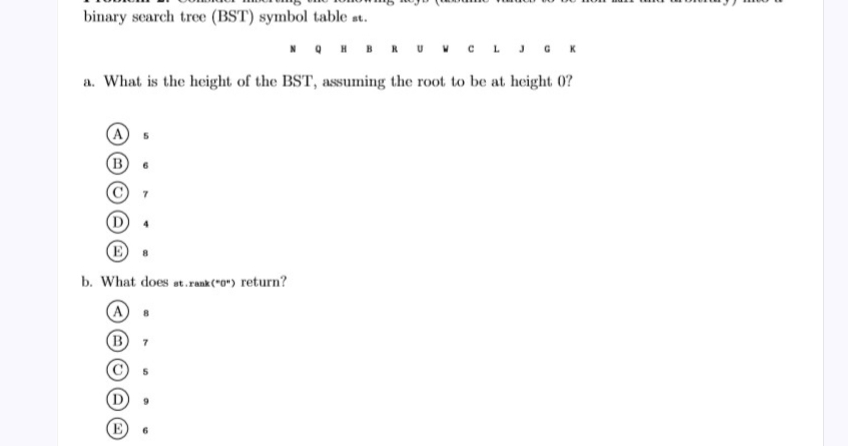Solved binary search tree (BST) ﻿symbol table st.a. ﻿What is | Chegg.com