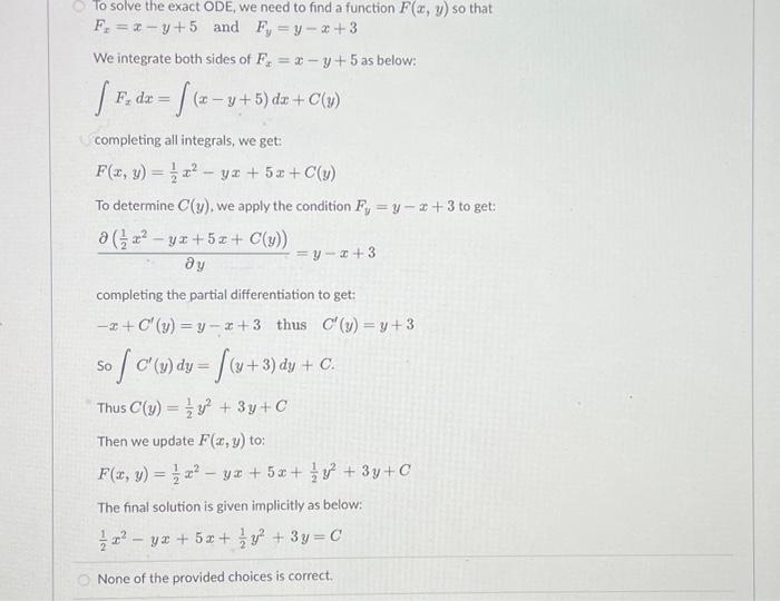 Solved HELP ASAPPPPThe following ODE is exact. (x-y+5) dx + | Chegg.com