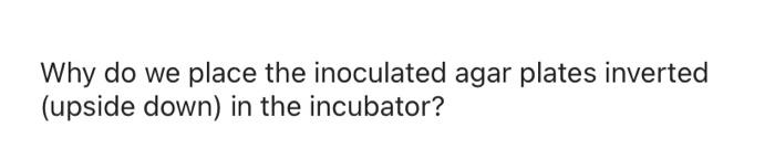 Solved Why do we place the inoculated agar plates inverted | Chegg.com
