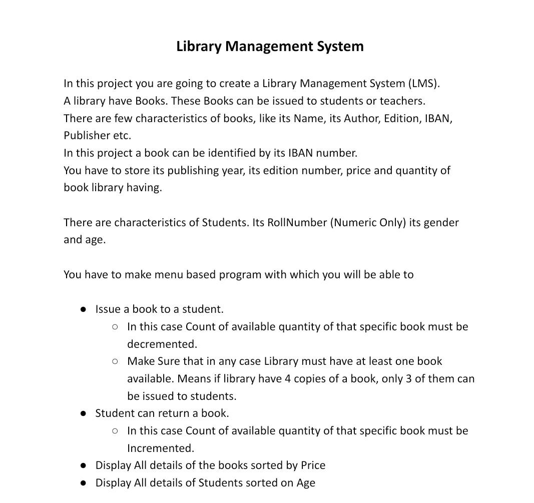 Solved Library Management System In this project you are | Chegg.com