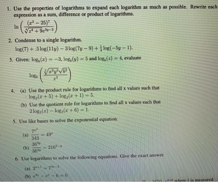 Solved 1 Use The Properties Of Logarithms To Expand Each Chegg