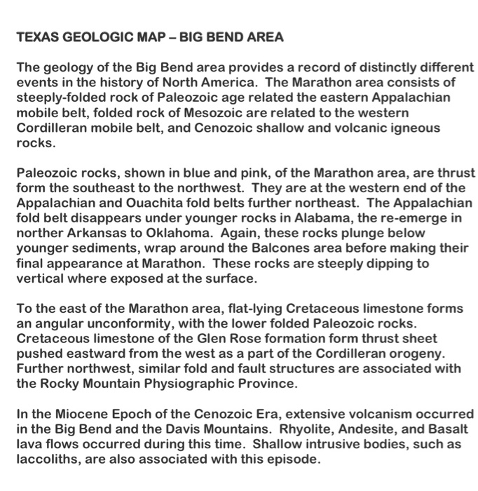 Solved TEXAS GEOLOGIC MAP - BIG BEND AREA 1. The red colored | Chegg.com