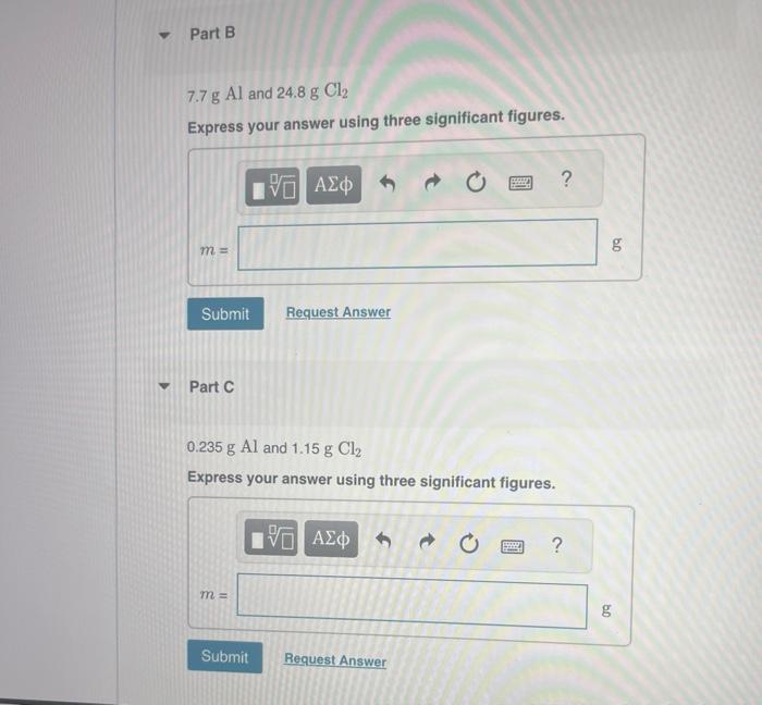 Solved 7.7 gAl and 24.8 gCl2 Express your answer using three | Chegg.com