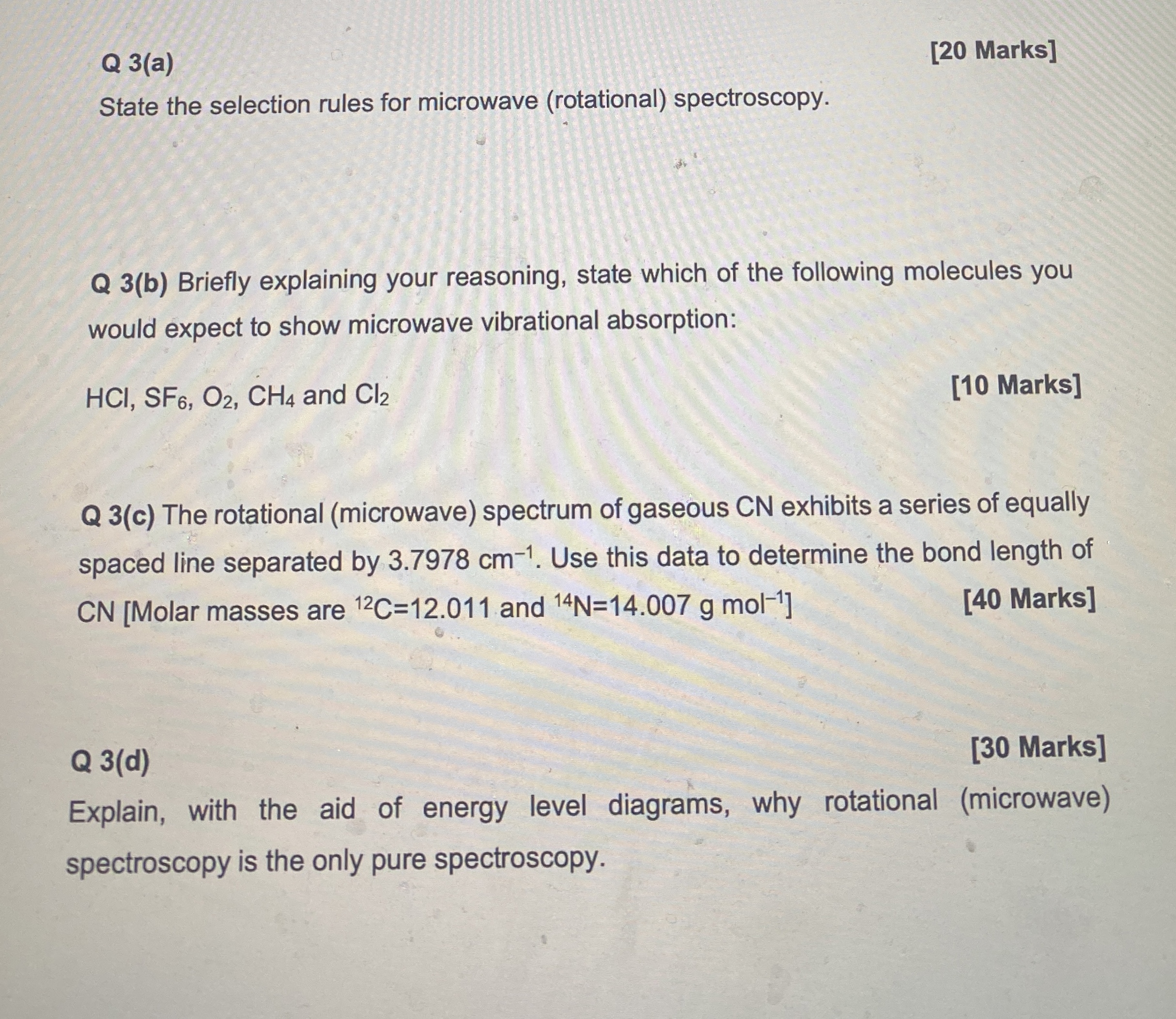 Solved Q 3(a)[20 ﻿Marks]State the selection rules for | Chegg.com