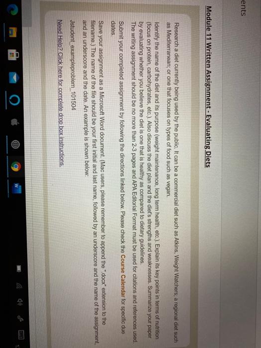 Solved Module 11 Written Assignment - Evaluating Diets | Chegg.com