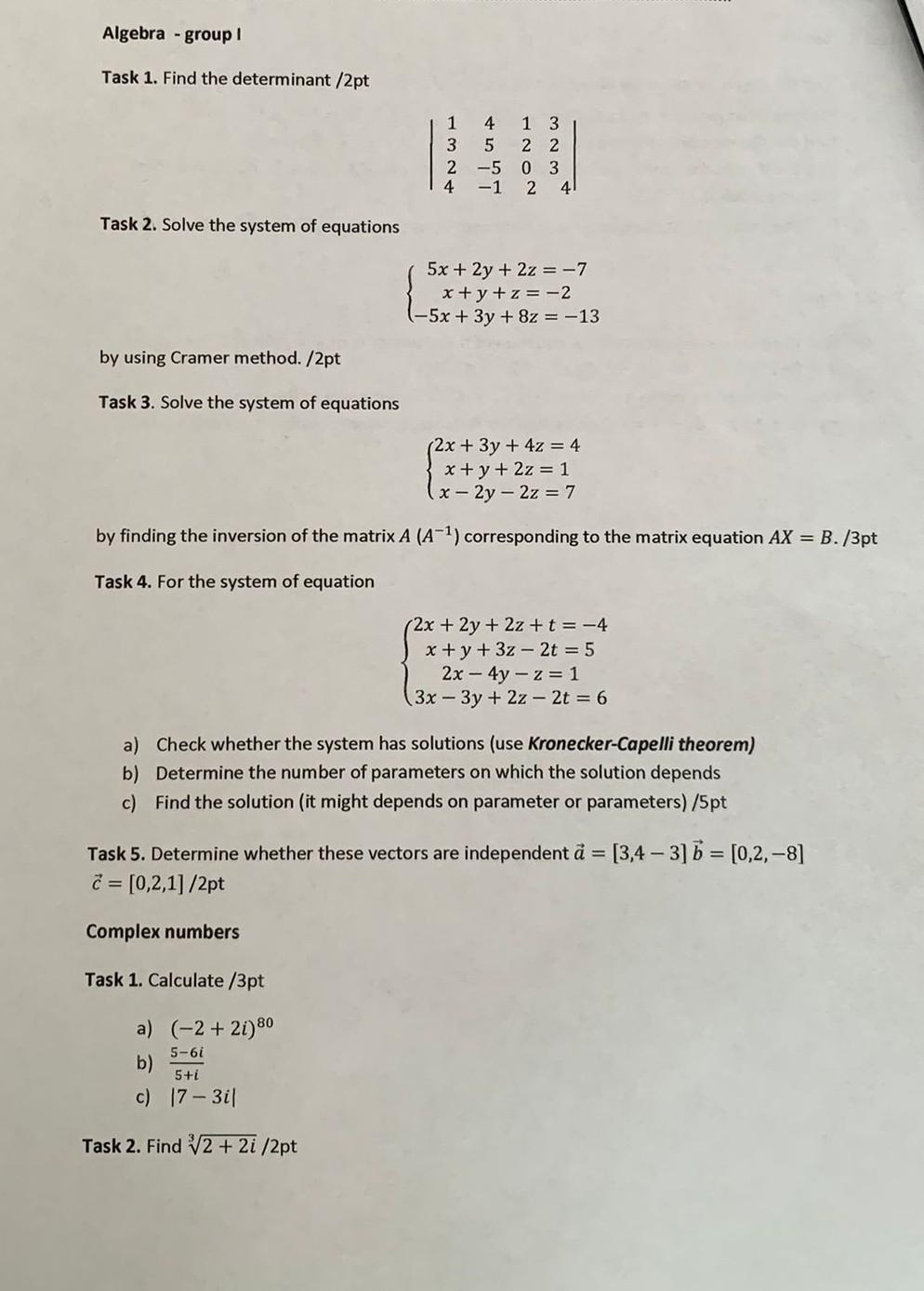 Solved Task 1. Find the determinant /2pt | Chegg.com