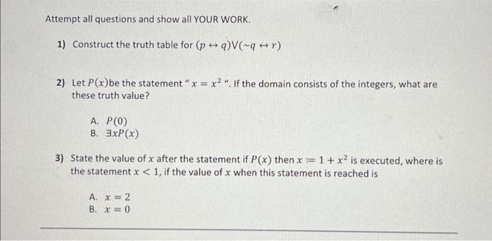 Solved Attempt all questions and show all YOUR WORK. 1) | Chegg.com