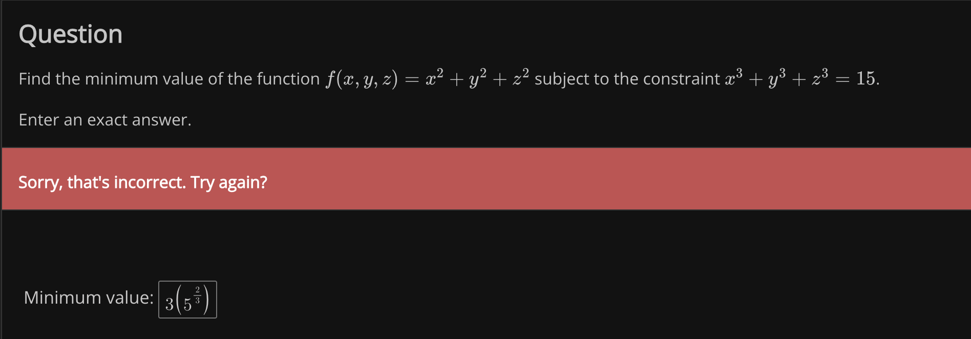 Solved QuestionFind the minimum value of ﻿the function | Chegg.com