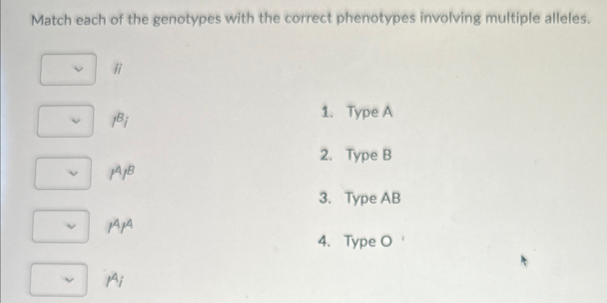 Solved Match each of the genotypes with the correct | Chegg.com
