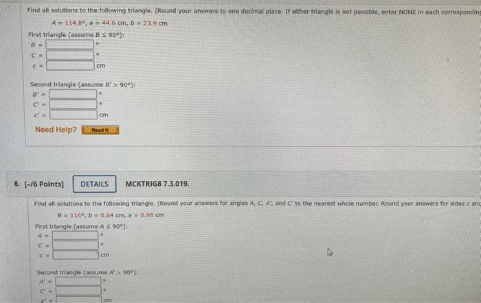 Solved Find all solutions to the following triangle. (Round | Chegg.com