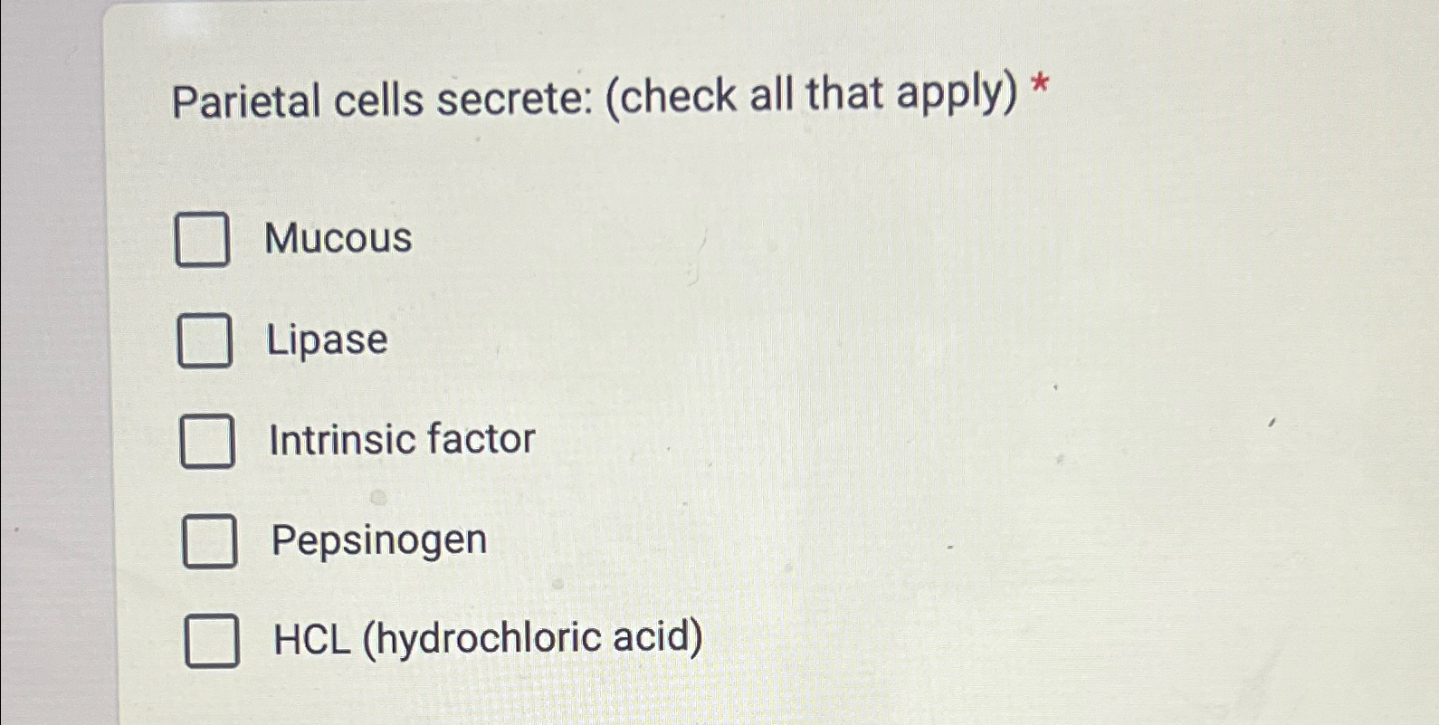 Solved Parietal cells secrete: (check all that | Chegg.com