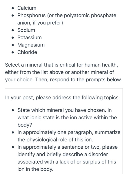 Solved Calcium • Phosphorus (or the polyatomic phosphate | Chegg.com
