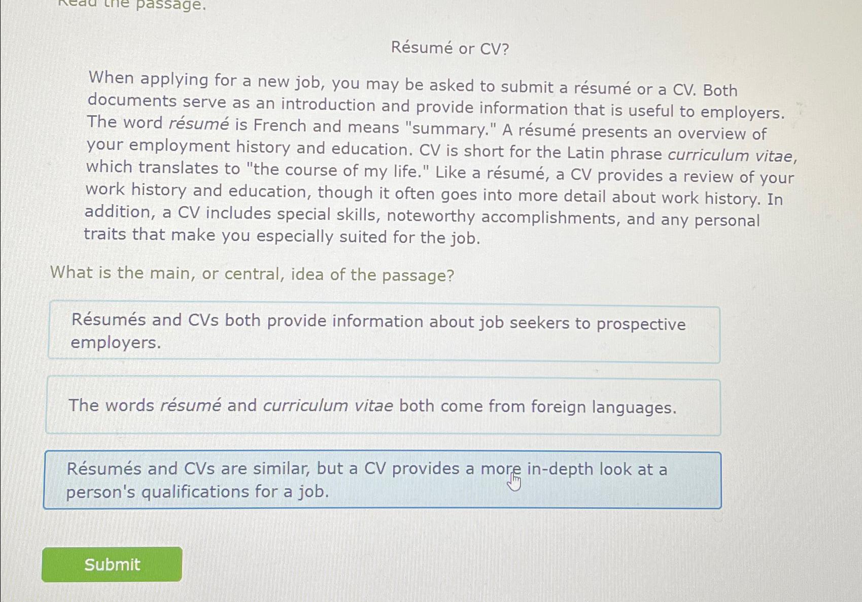Solved Résumé ﻿or CV?When applying for a new job, you may be | Chegg.com