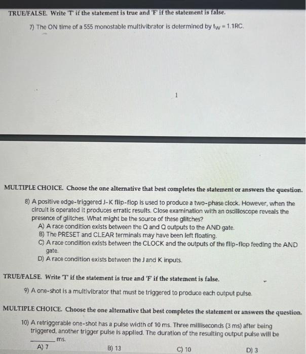 Solved TRUE/FALSE. Write ' T ' if the statement is true and | Chegg.com