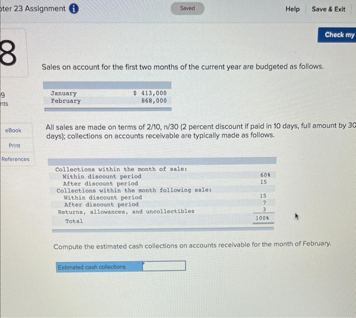 Solved Sales on account for the first two months of the | Chegg.com