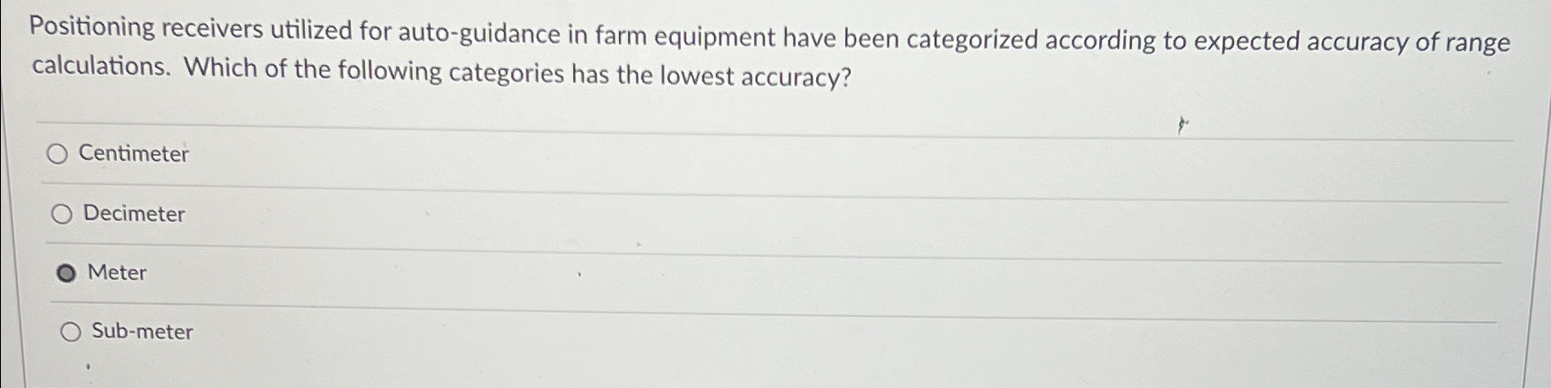 Solved Positioning receivers utilized for auto-guidance in | Chegg.com