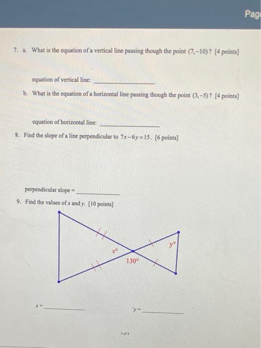 Solved Pag 7. a. What is the equation of a vertical line | Chegg.com