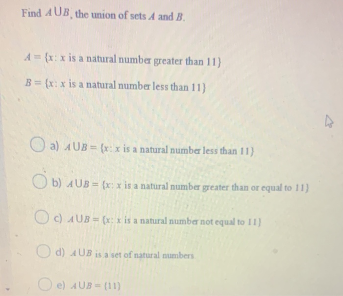Solved Find AUB the union of sets A and B. A = {x: x is a | Chegg.com