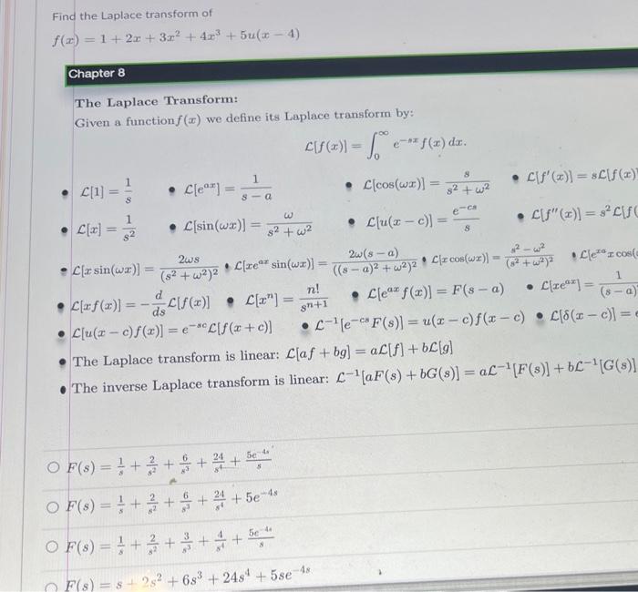 Solved Chapter 8 The Laplace Transform: Given a function | Chegg.com