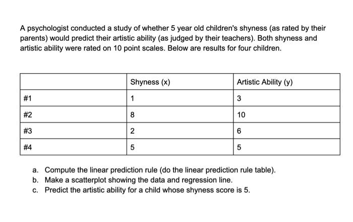 Solved A psychologist conducted a study of whether 5 year | Chegg.com