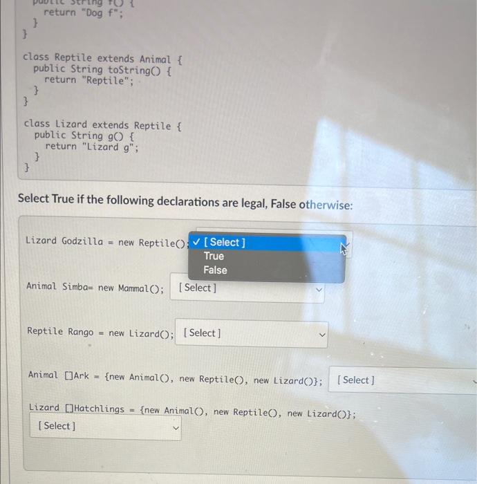 Solved class Animal \{ public String toStringO \{ return | Chegg.com