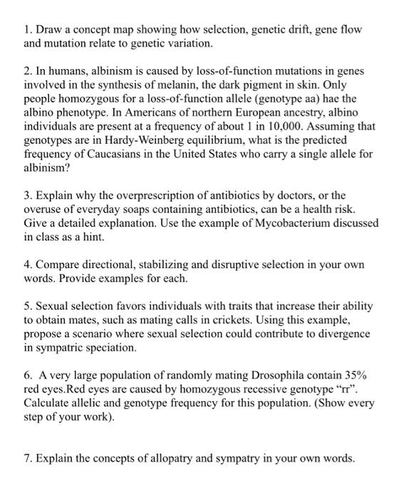Solved 1. Draw a concept map showing how selection, genetic | Chegg.com