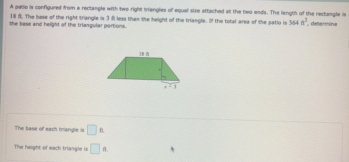 Solved A patio is configured from a rectangle with two right | Chegg.com