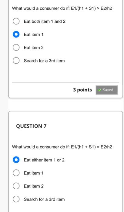 What would a consumer do if: E1/(h1+S1)>E2/h2 Eat | Chegg.com