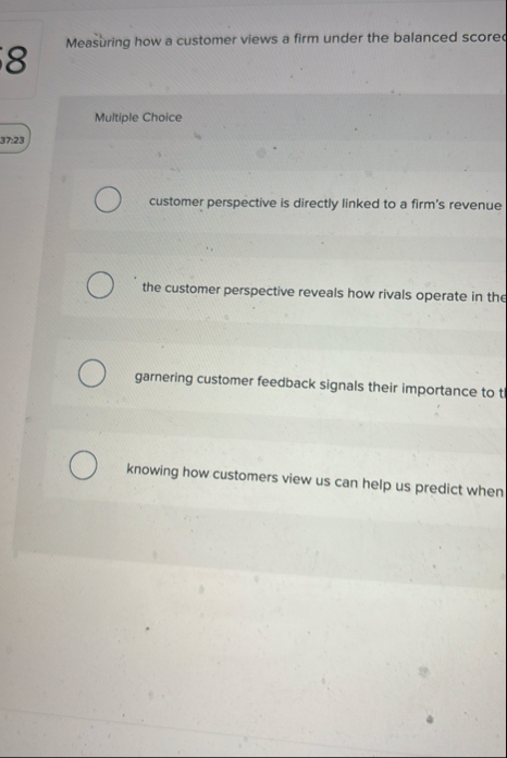 Solved Measuring how a customer views a firm under the | Chegg.com