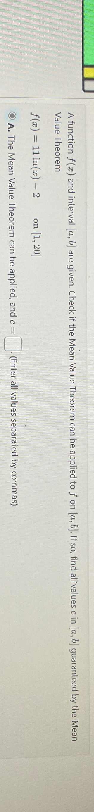 Solved A function f(x) ﻿and interval a,b ﻿are given. Check | Chegg.com