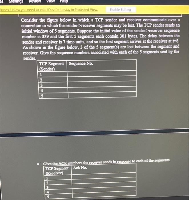 Solved Consider the figure below in which a TCP sender and | Chegg.com