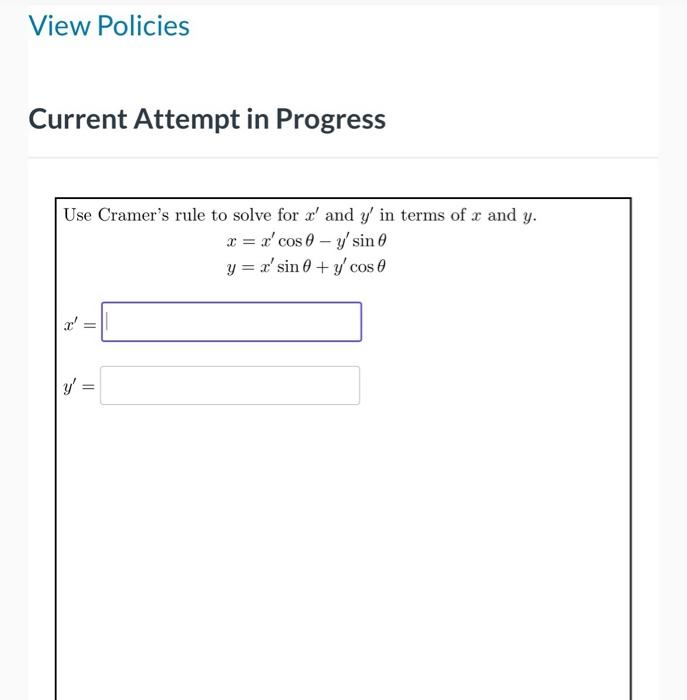 Solved Current Attempt in Progress Use Cramer's rule to | Chegg.com
