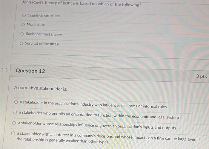 Solved John Rawl's theory of justice is based on which of | Chegg.com